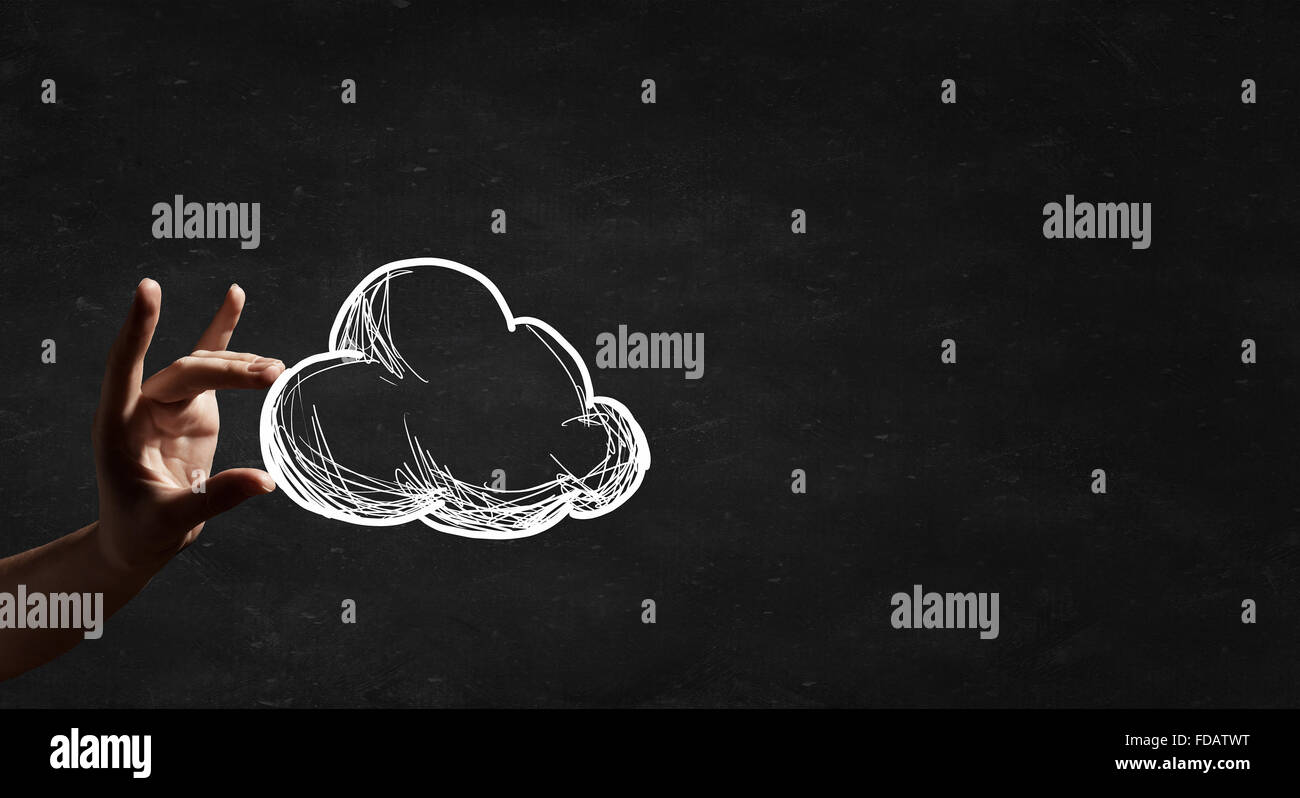 Human hand and drawn cloud in palm Stock Photo - Alamy