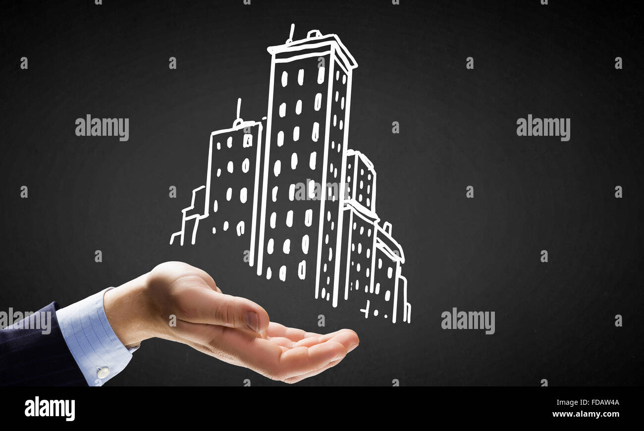 Close up of hand and drawn building model in palm Stock Photo - Alamy