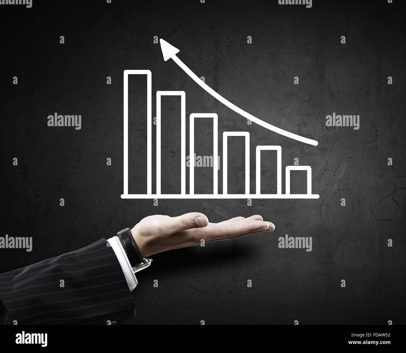 Human hand presenting on palm growing income chart Stock Photo - Alamy