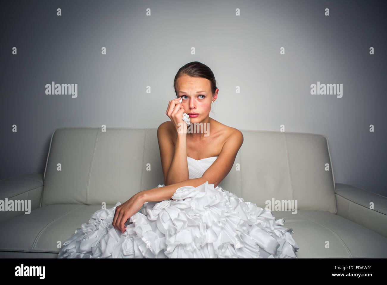 Sad bride crying, smitten, feeling low and depressed Stock Photo - Alamy