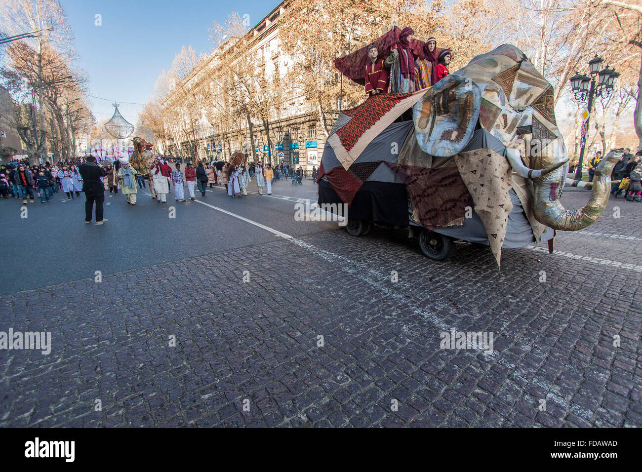 Elephant in Alilo, Christmas procession, Tbilisi, Georgia Stock Photo ...