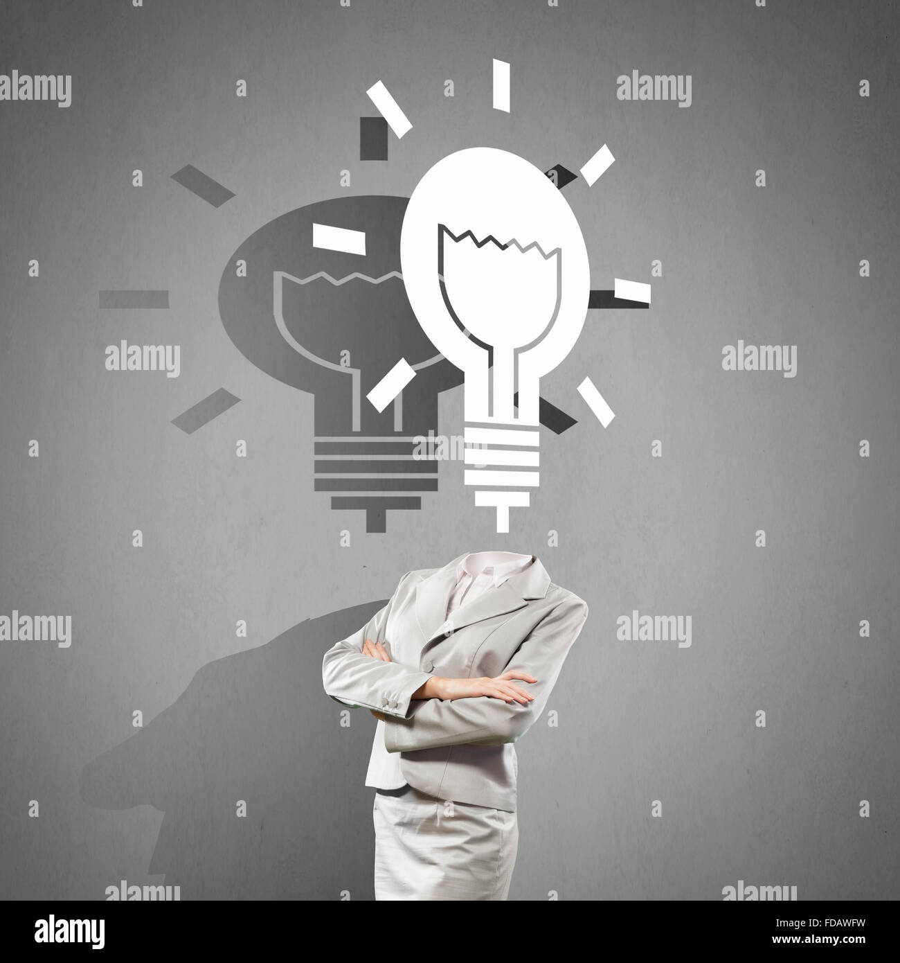 Headless woman with light bulb instead of head Stock Photo - Alamy