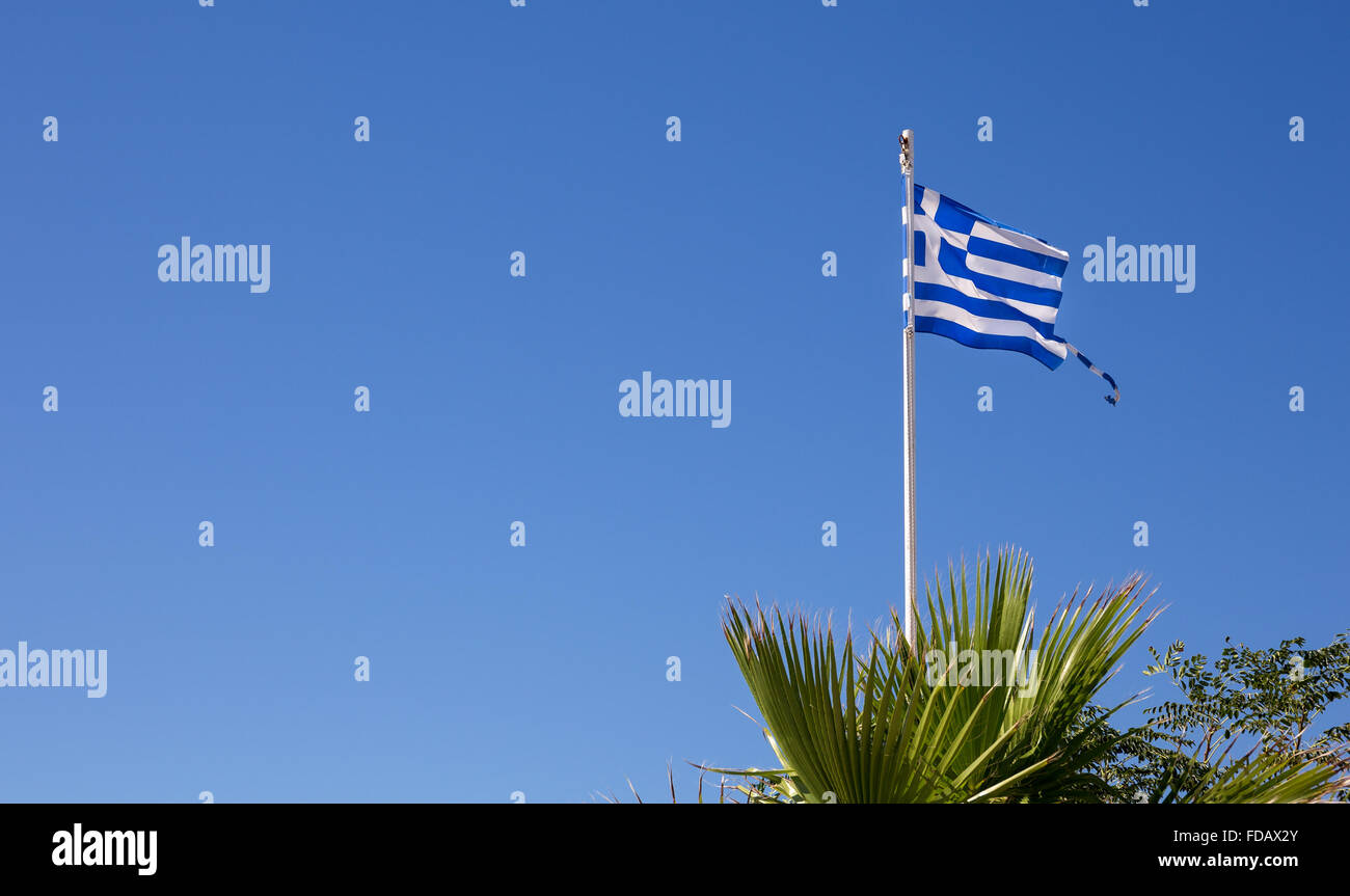 Greek flag on Kos Mediterranean island coastline Stock Photo - Alamy