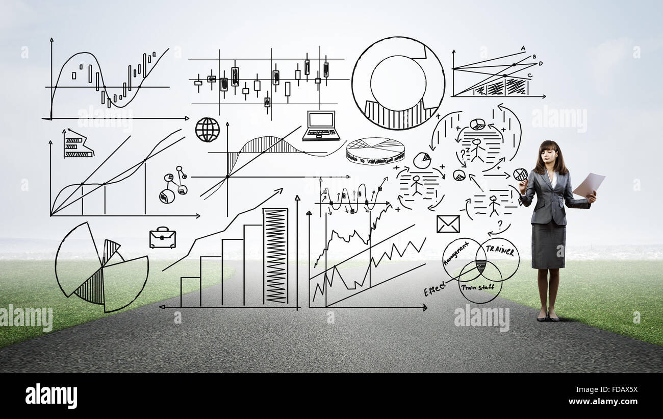 Young businesswoman drawing strategy plan on screen Stock Photo - Alamy