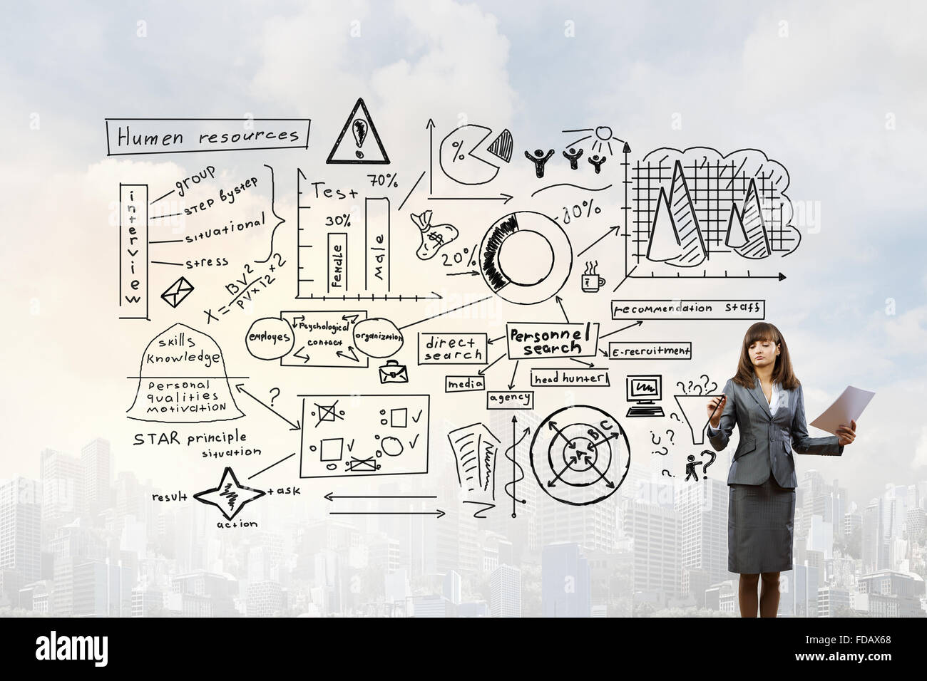 Young businesswoman drawing strategy plan on screen Stock Photo - Alamy