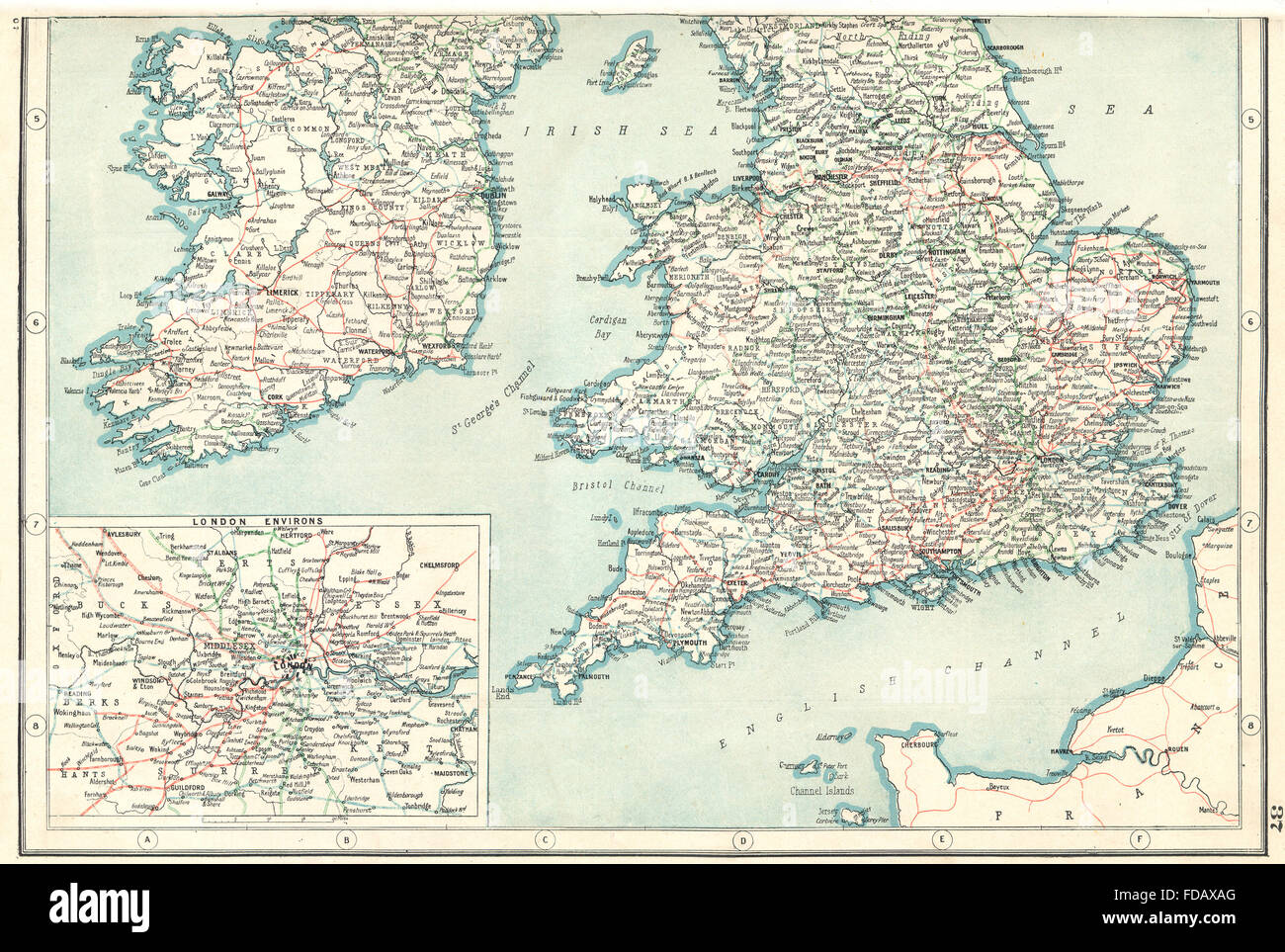 British Isles Railways: South Sheet; inset London Environs. HARMSWORTH ...