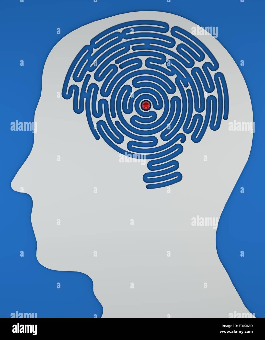 Brain-shaped maze, inside a head in profile, side view Stock Photo - Alamy