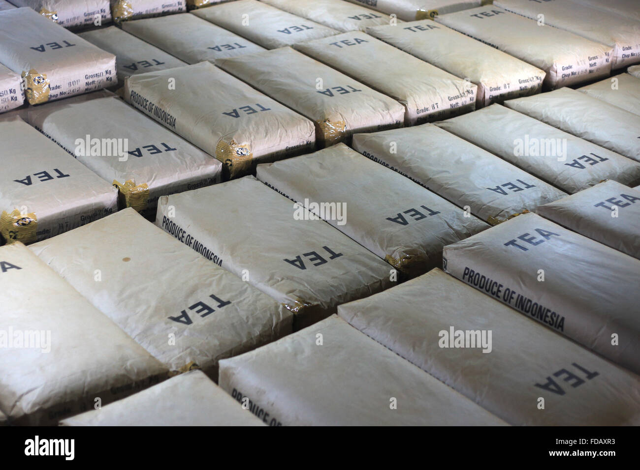 Sacks of tea at a tea plantation in Indonesia Stock Photo - Alamy
