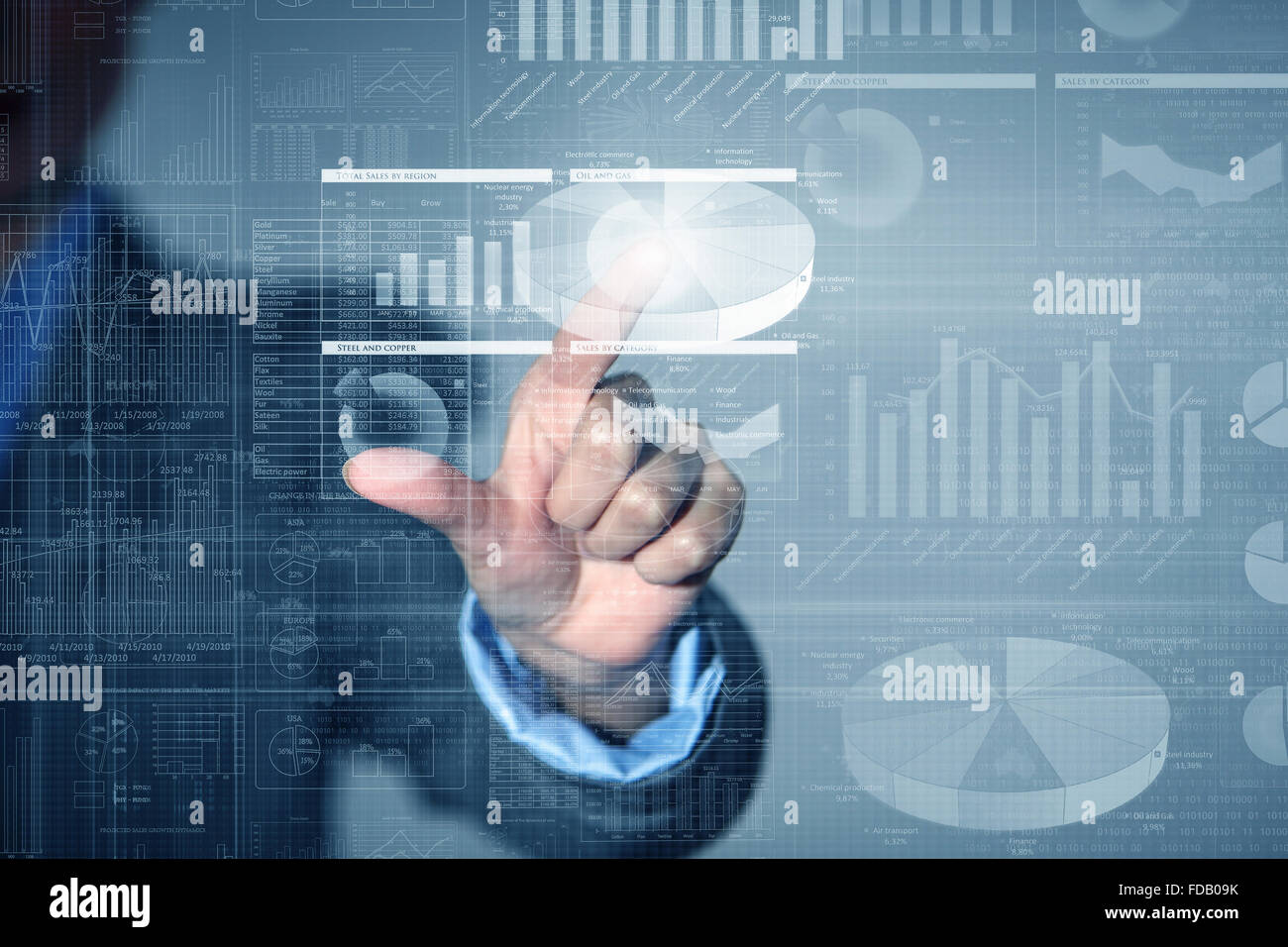 Portrait of businesswoman touching virtual panel with finger Stock ...