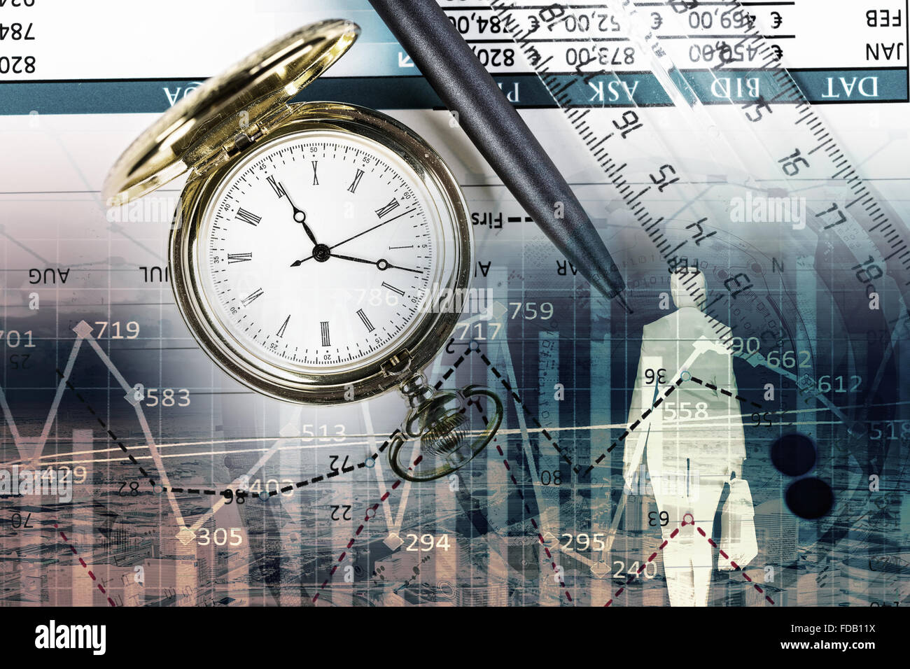 Pocket watch and business concepts on digital background Stock Photo ...
