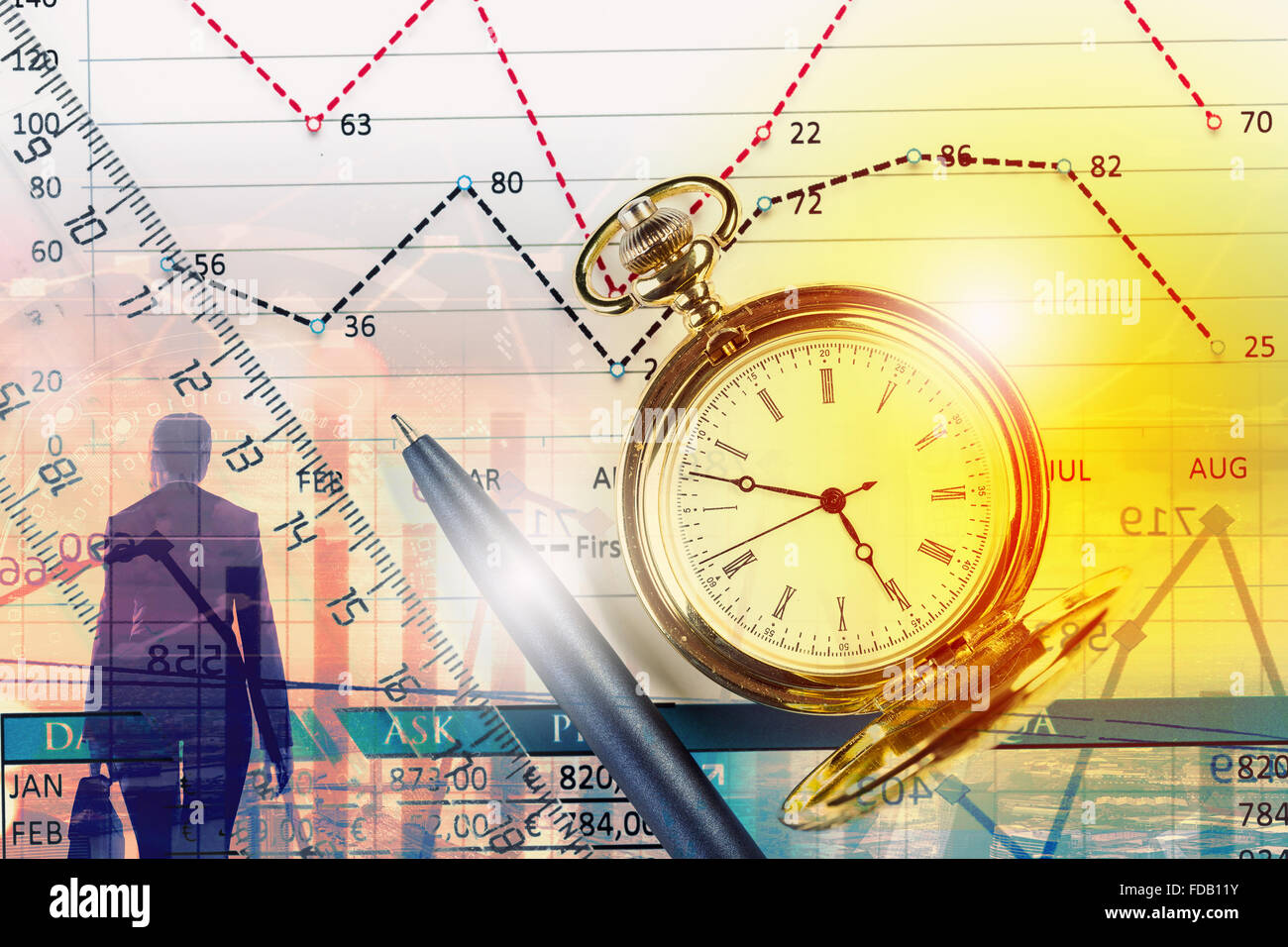 Pocket watch and business concepts on digital background Stock Photo ...