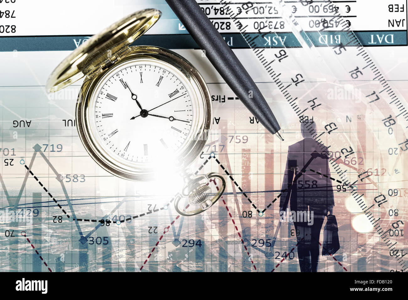 Pocket watch and business concepts on digital background Stock Photo ...