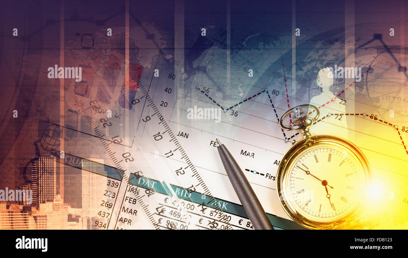 Pocket watch and business concepts on digital background Stock Photo ...