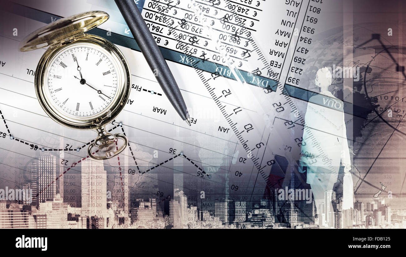 Pocket watch and business concepts on digital background Stock Photo ...