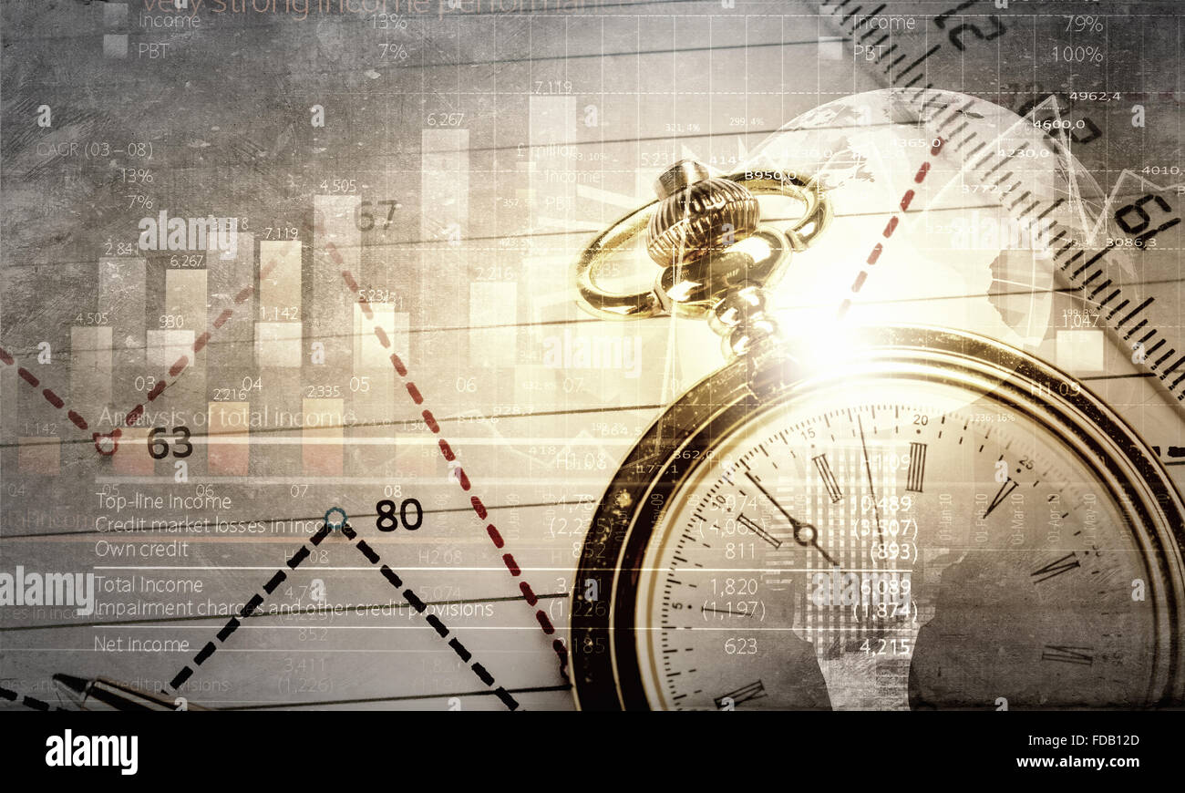 Pocket watch and business concepts on digital background Stock Photo ...