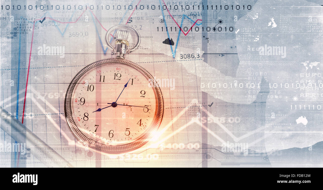 Pocket watch and business concepts on digital background Stock Photo ...