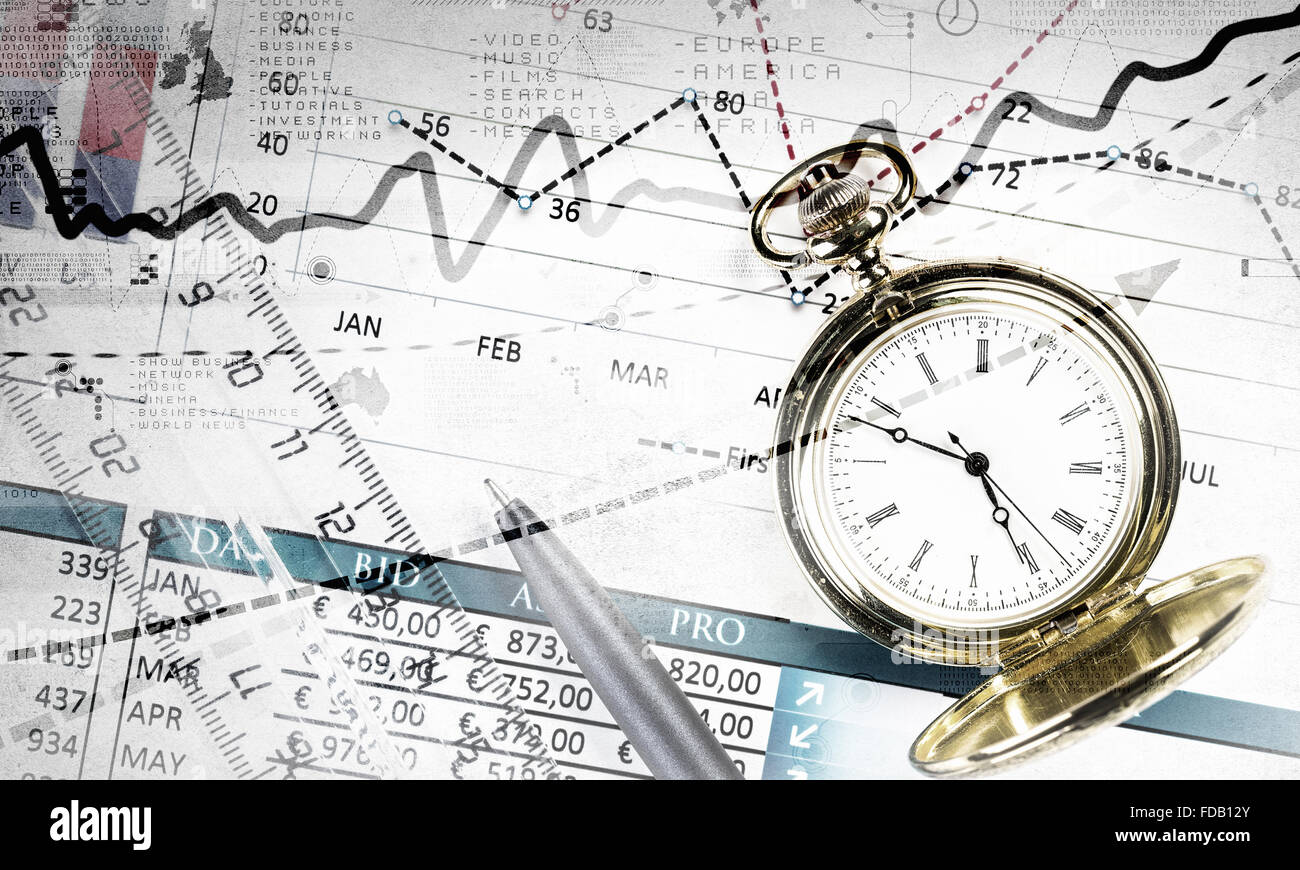Pocket watch and business concepts on digital background Stock Photo ...