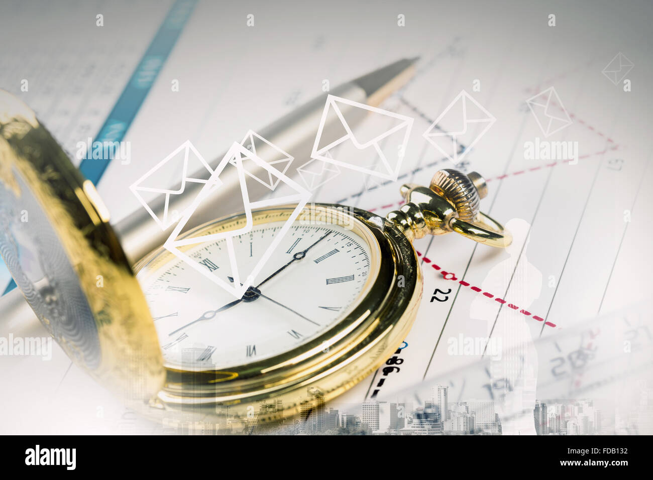 Pocket watch and business concepts on digital background Stock Photo ...