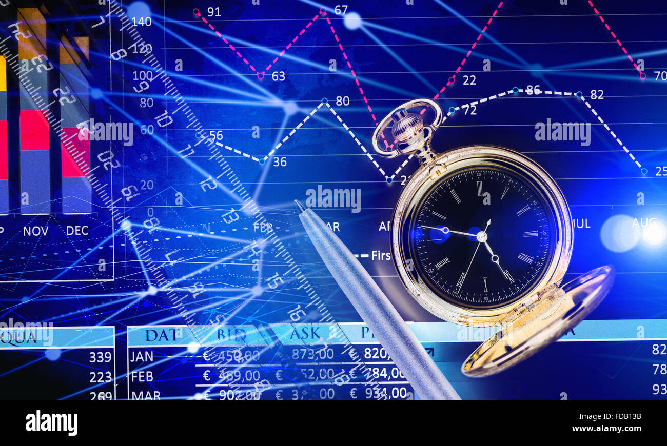 Pocket watch and business concepts on digital background Stock Photo ...