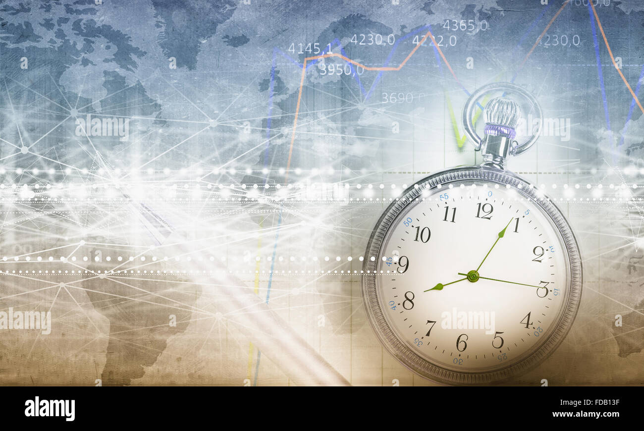 Pocket watch and business concepts on digital background Stock Photo ...