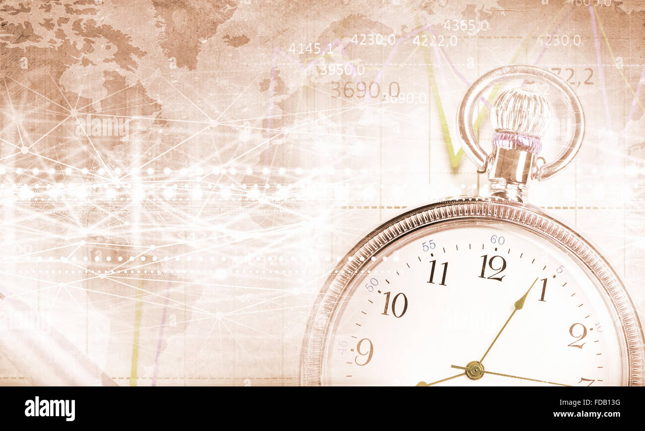 Pocket watch and business concepts on digital background Stock Photo ...