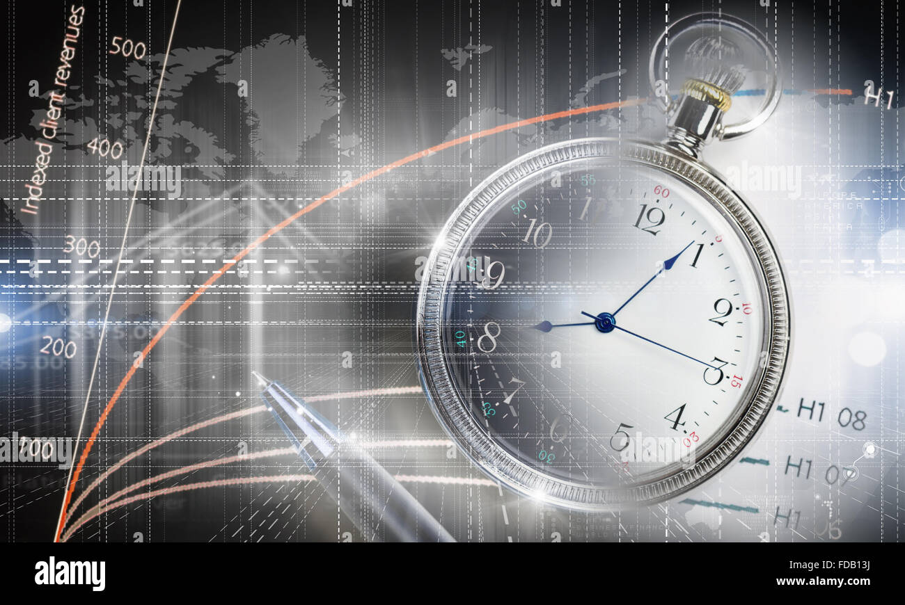 Pocket watch and business concepts on digital background Stock Photo ...