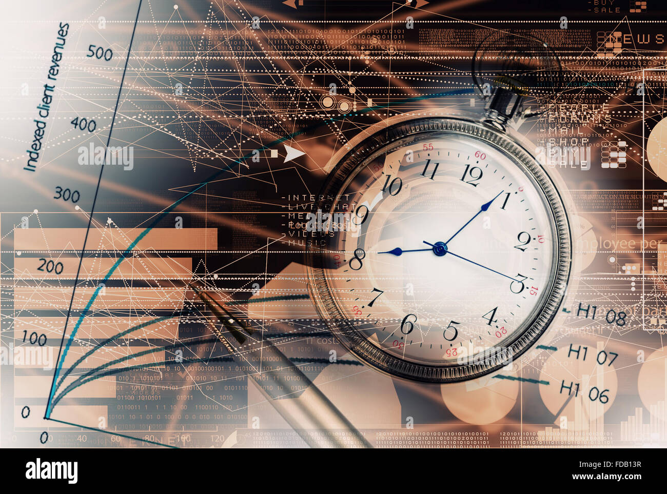 Pocket watch and business concepts on digital background Stock Photo ...