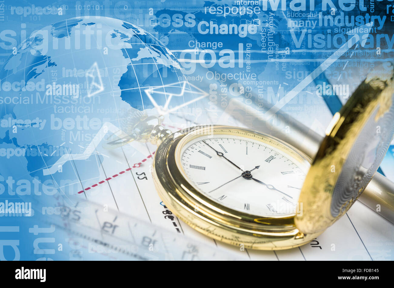 Pocket watch and business concepts on digital background Stock Photo ...