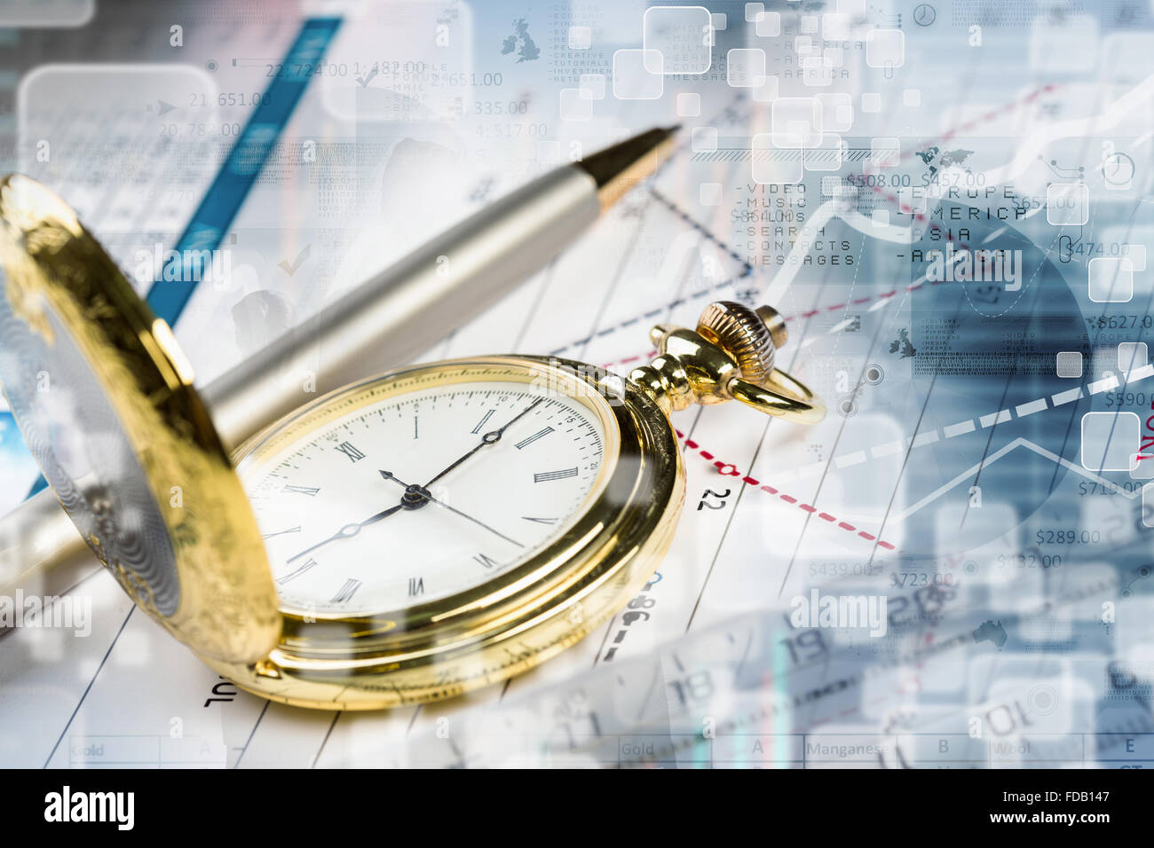 Pocket watch and business concepts on digital background Stock Photo ...