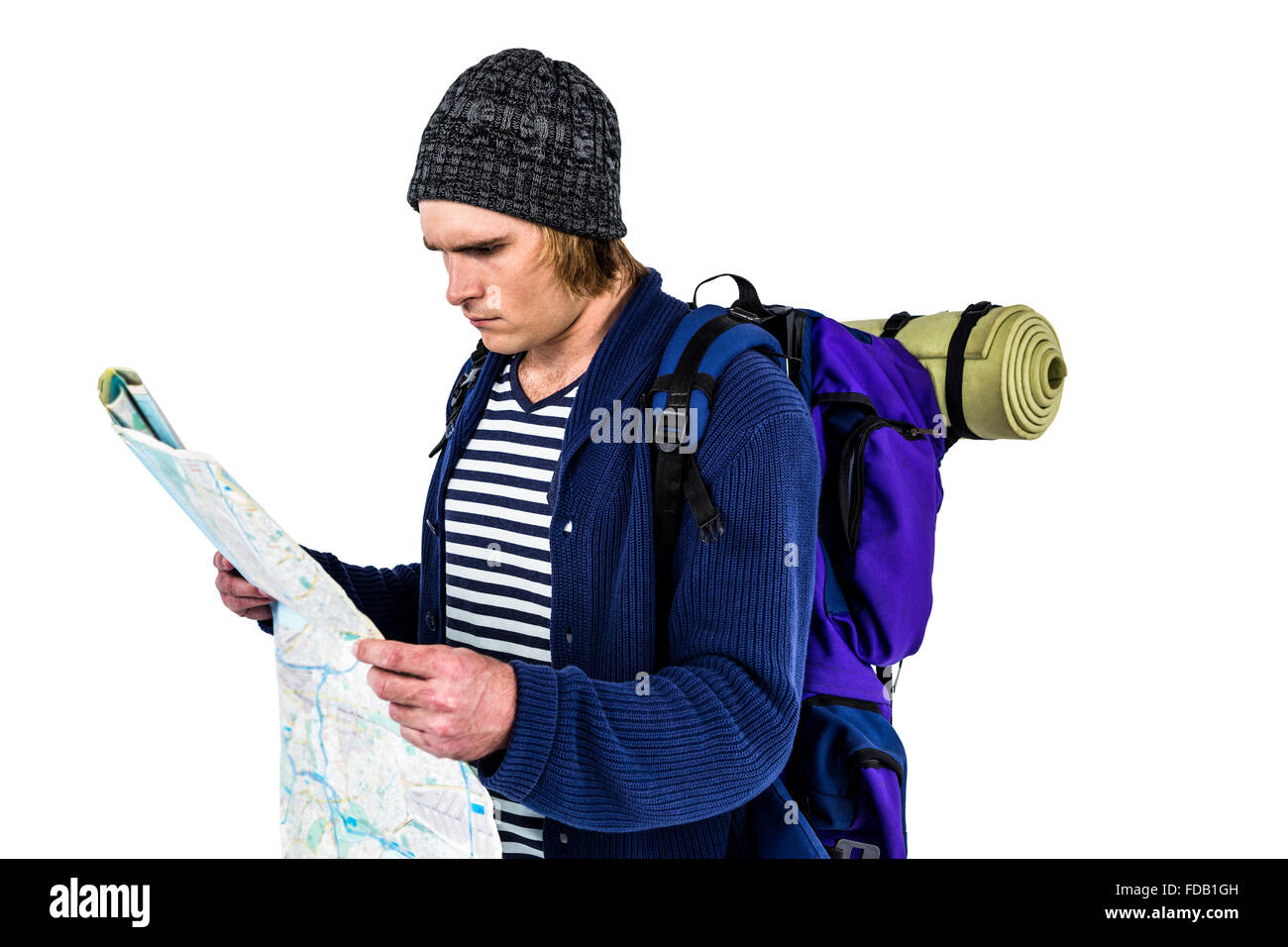 Male backpacker looking map hi-res stock photography and images - Alamy