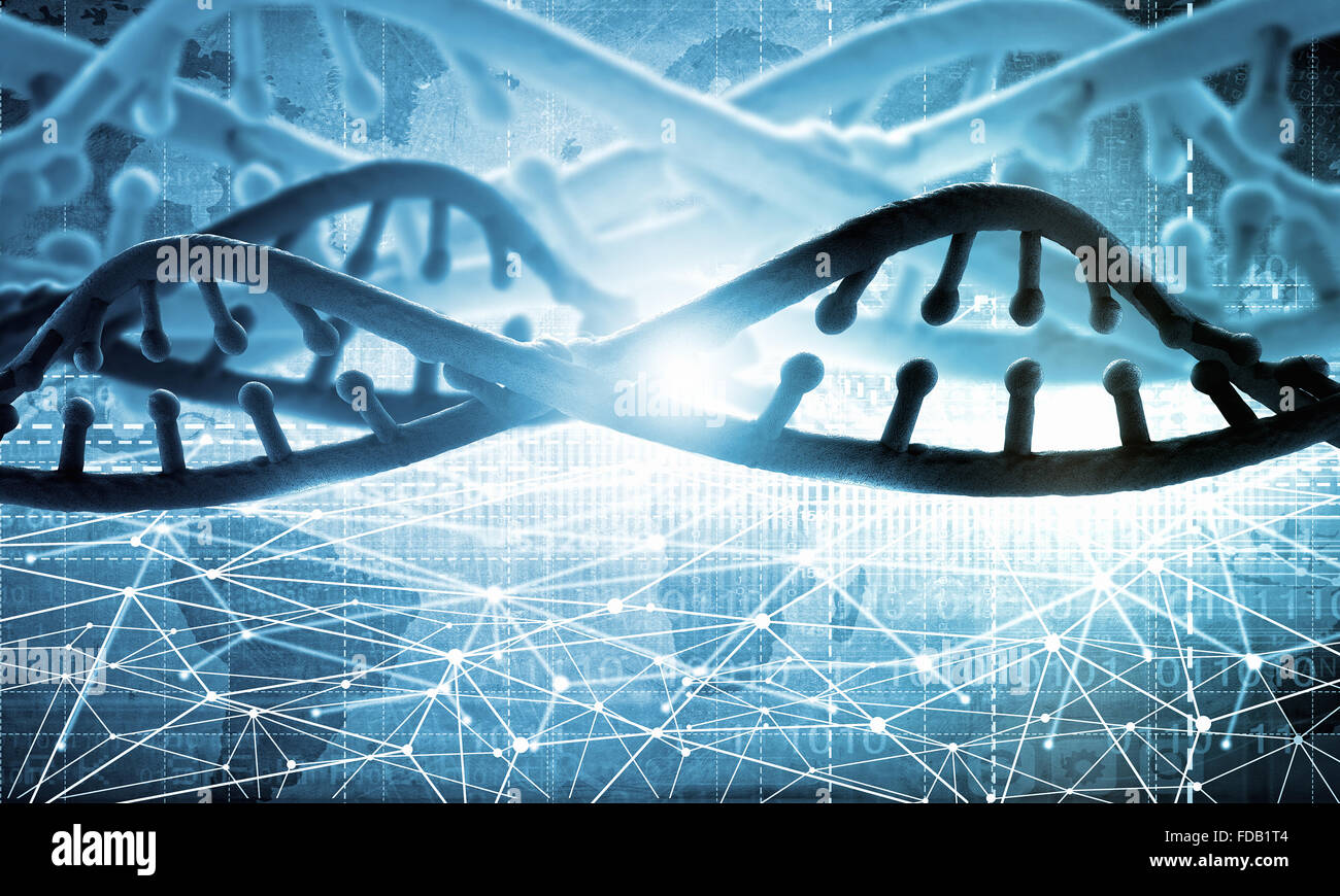 Biochemistry background concept with high tech dna molecule Stock Photo ...