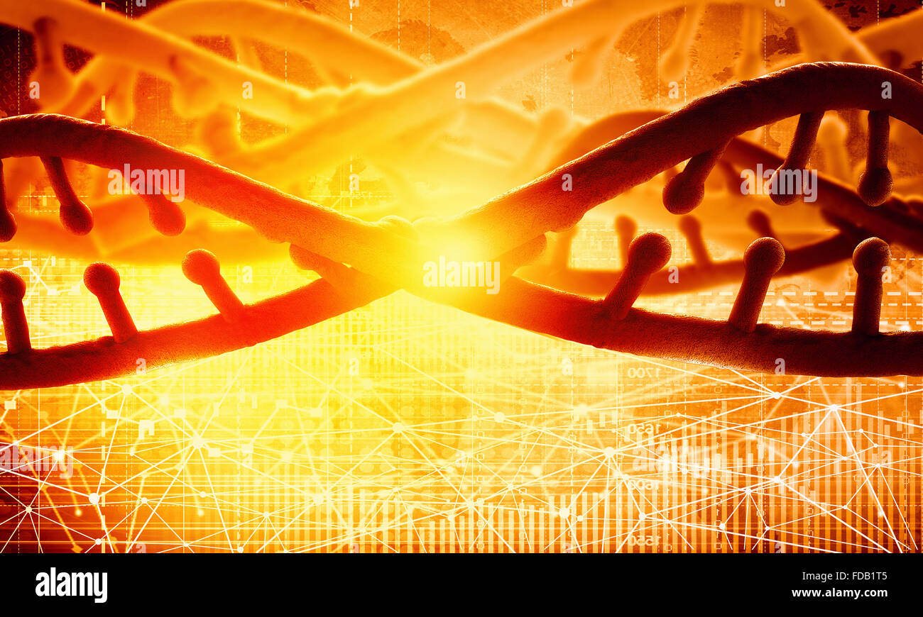 Biochemistry background concept with high tech dna molecule Stock Photo ...