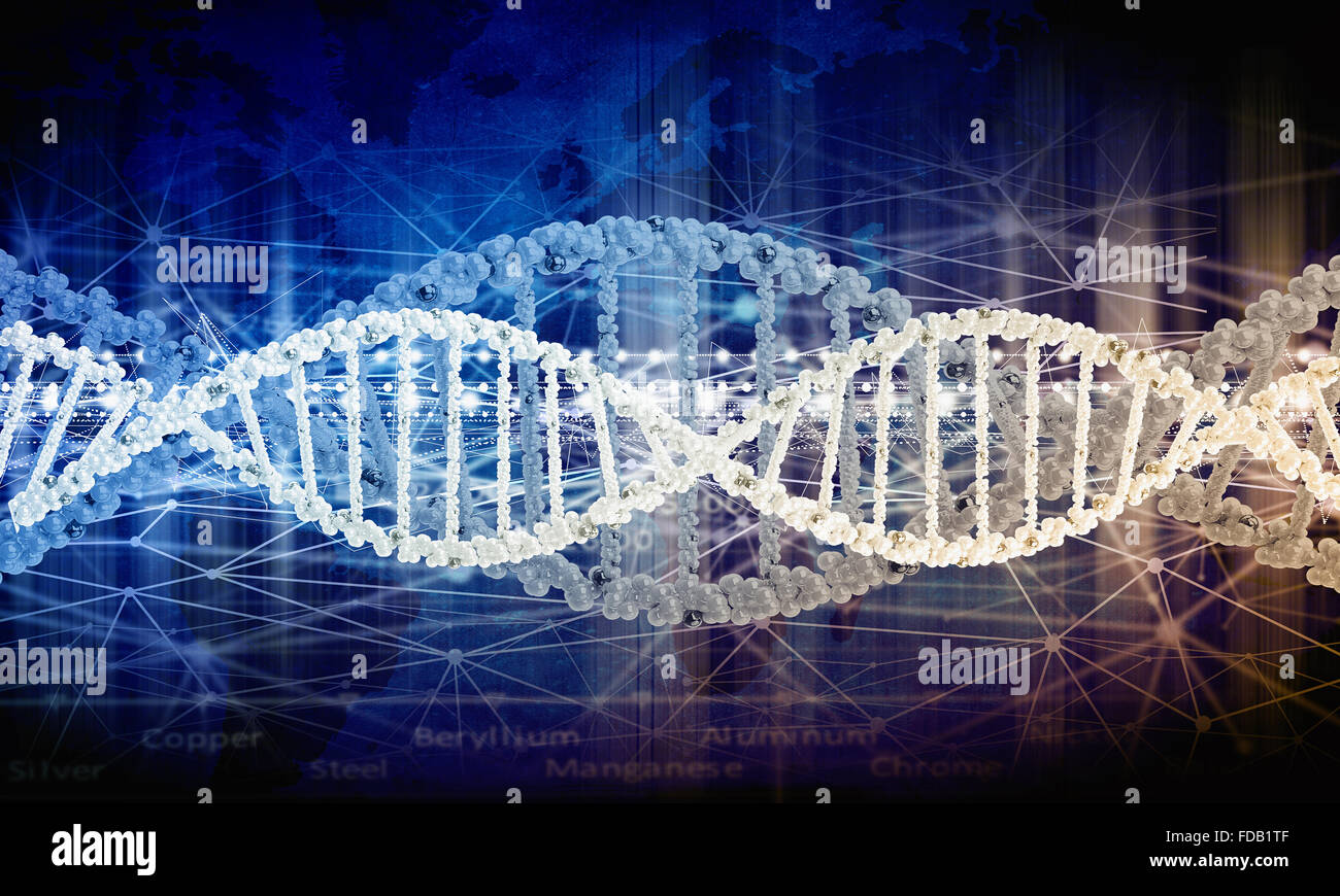 Biochemistry background concept with high tech dna molecule Stock Photo ...