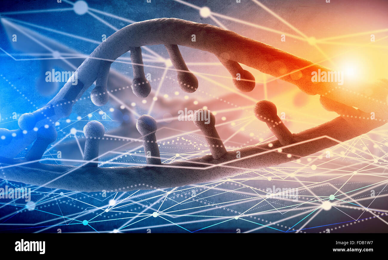 Biochemistry background concept with high tech dna molecule Stock Photo ...
