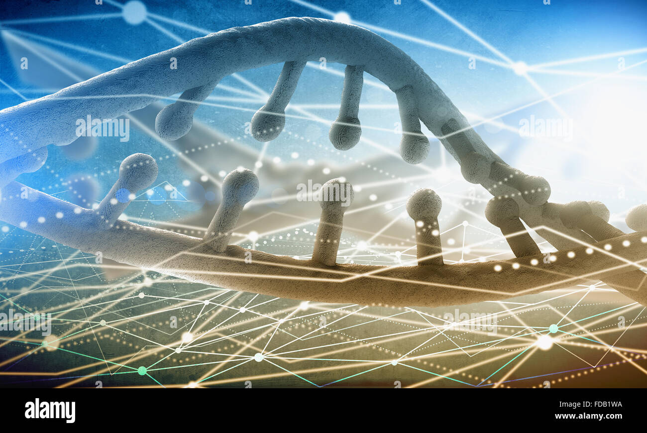 Biochemistry background concept with high tech dna molecule Stock Photo ...