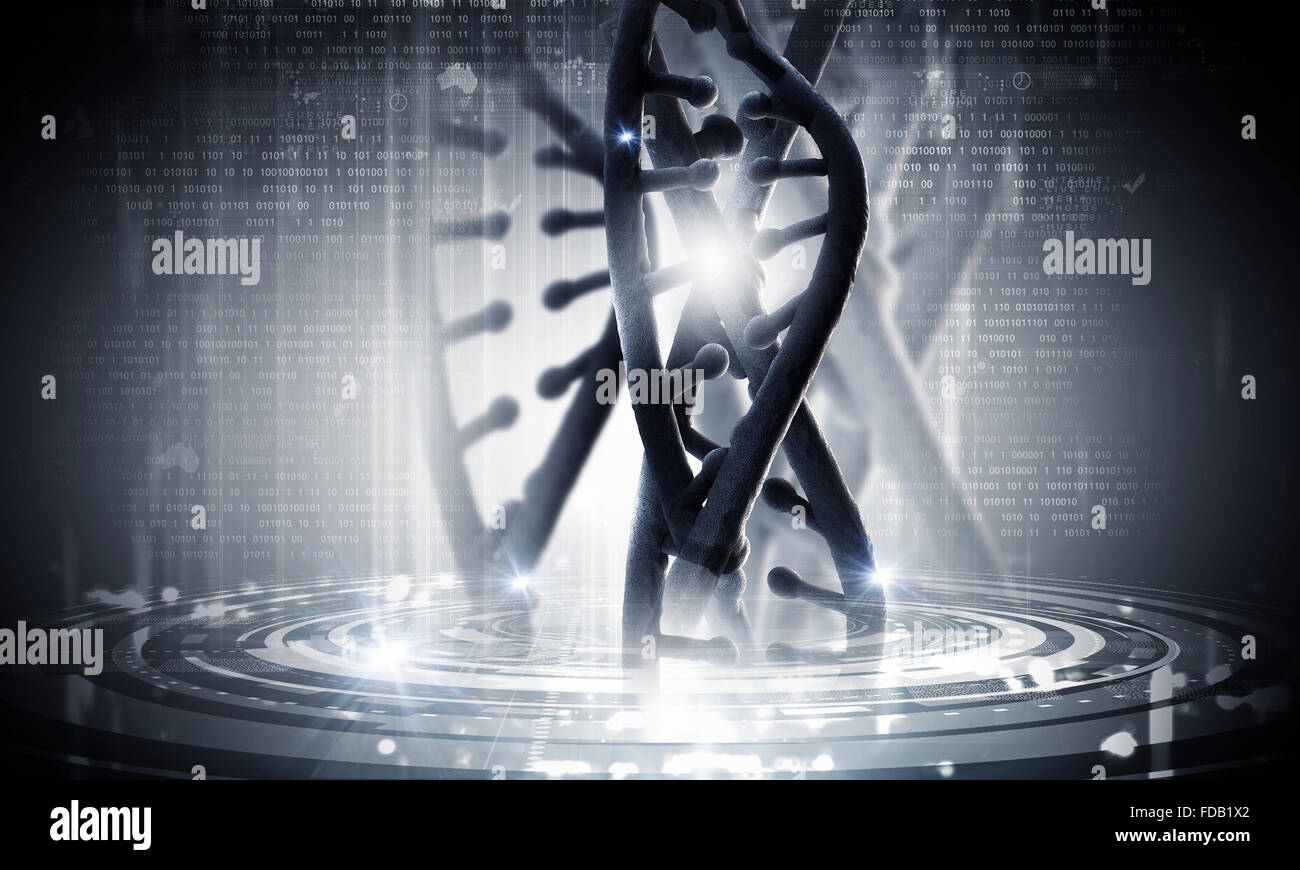 Biochemistry background concept with high tech dna molecule Stock Photo ...