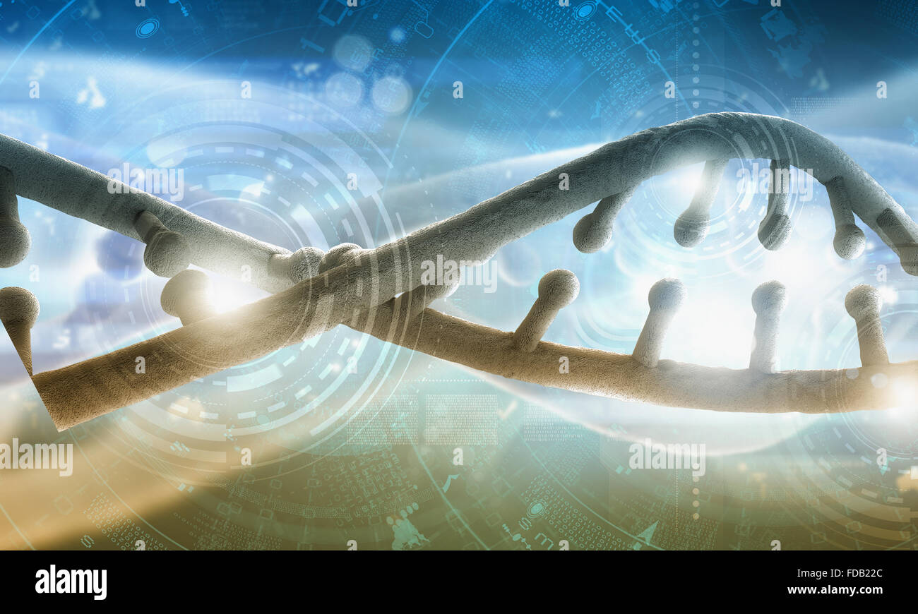 Biochemistry background concept with high tech dna molecule Stock Photo ...