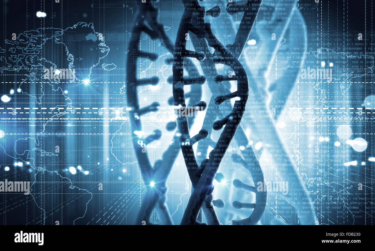 Biochemistry background concept with high tech dna molecule Stock Photo ...