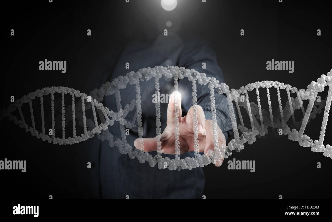 Science concept image of human hand touching DNA molecule Stock Photo ...