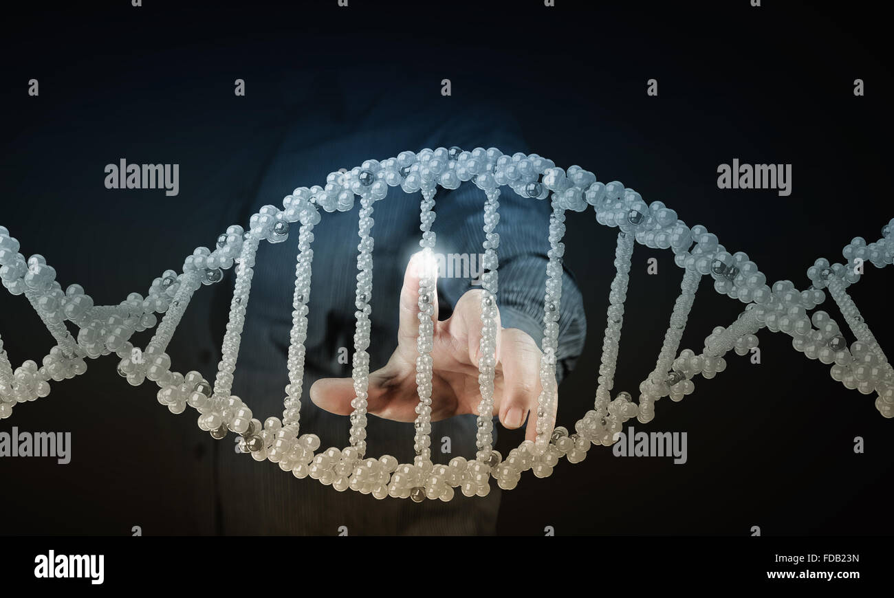 Science concept image of human hand touching DNA molecule Stock Photo ...