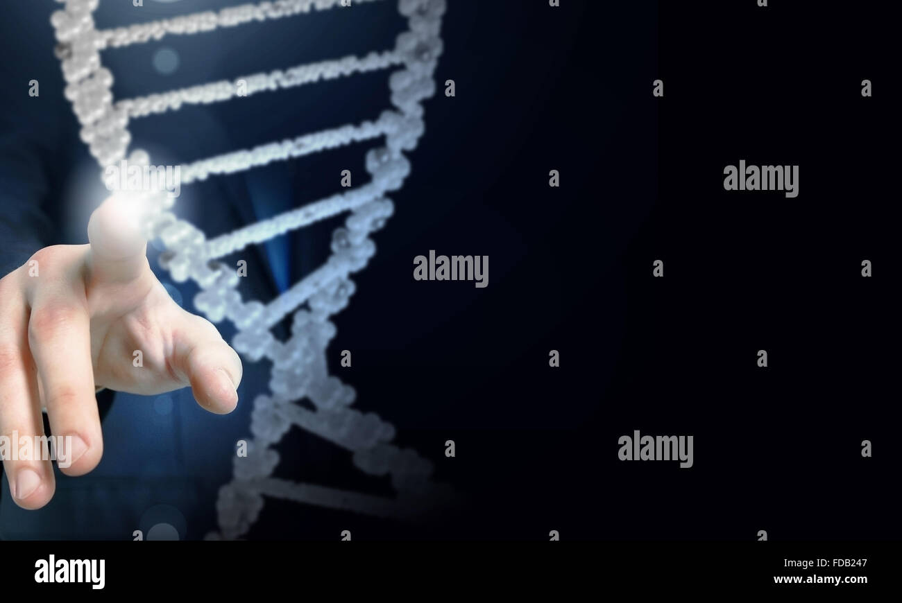 Science concept image of human hand touching DNA molecule Stock Photo ...
