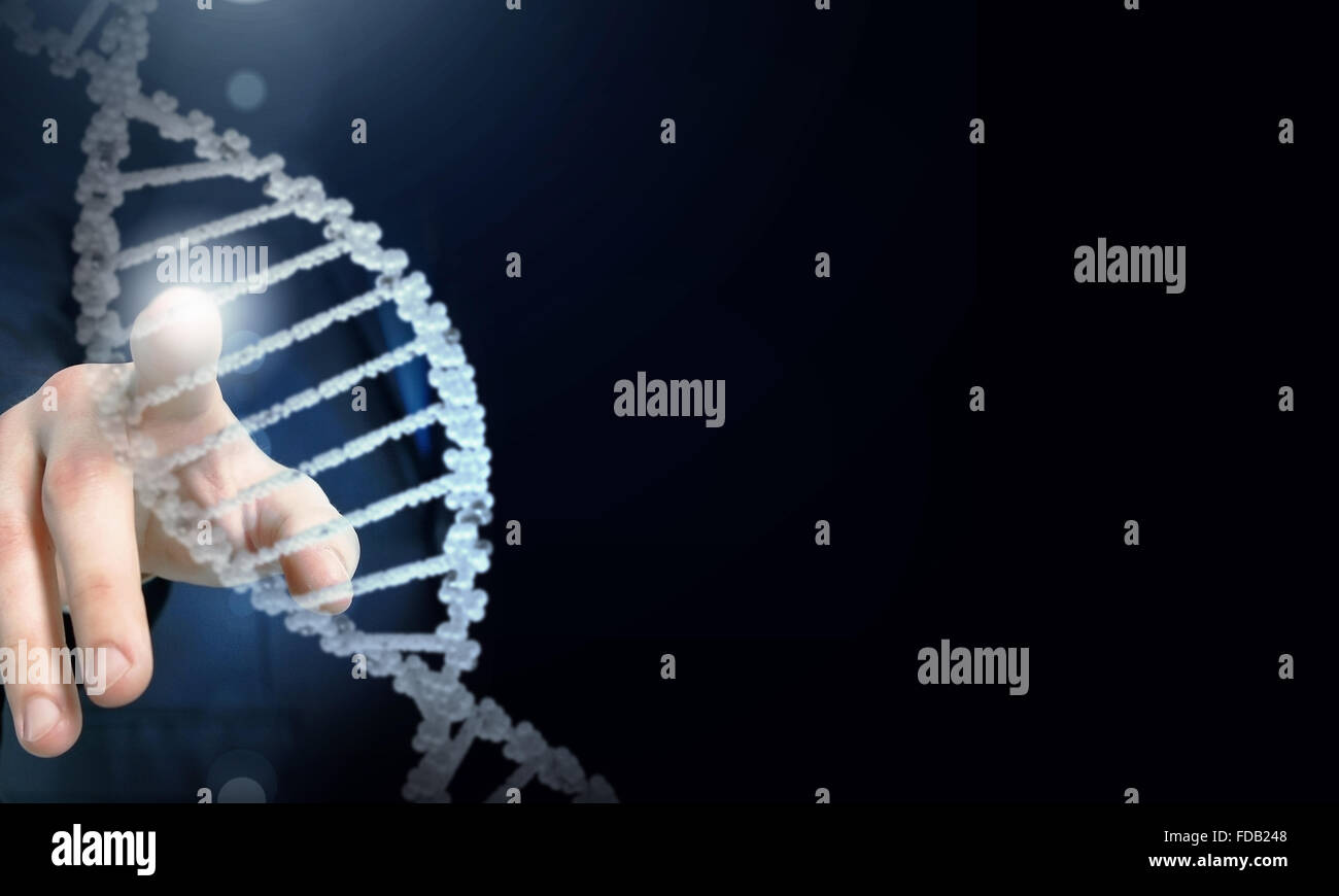 Science concept image of human hand touching DNA molecule Stock Photo ...