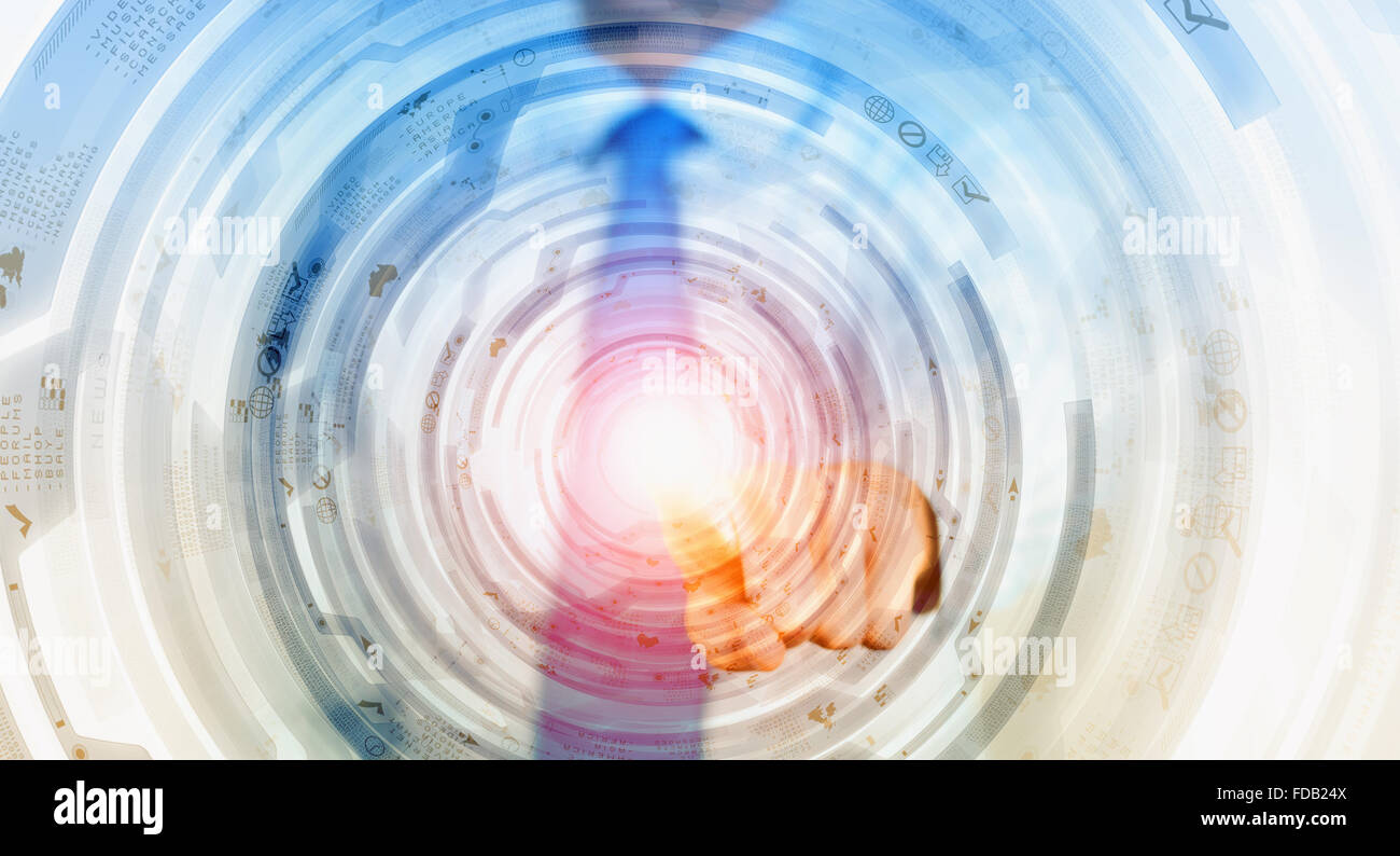 Close up of businessman touching digital screen with finger Stock Photo - Alamy