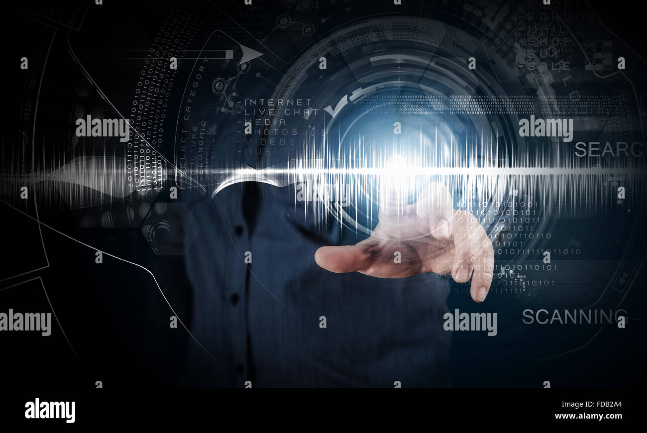 Close up of businessman touching digital screen with finger Stock Photo ...