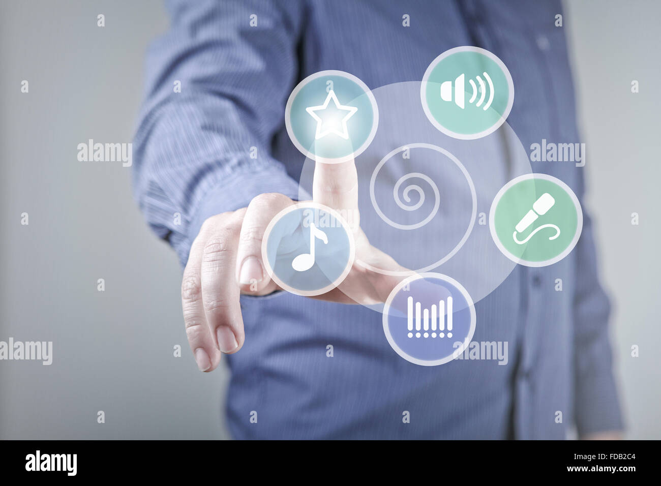 Close up of hand touching music icon with finger Stock Photo - Alamy