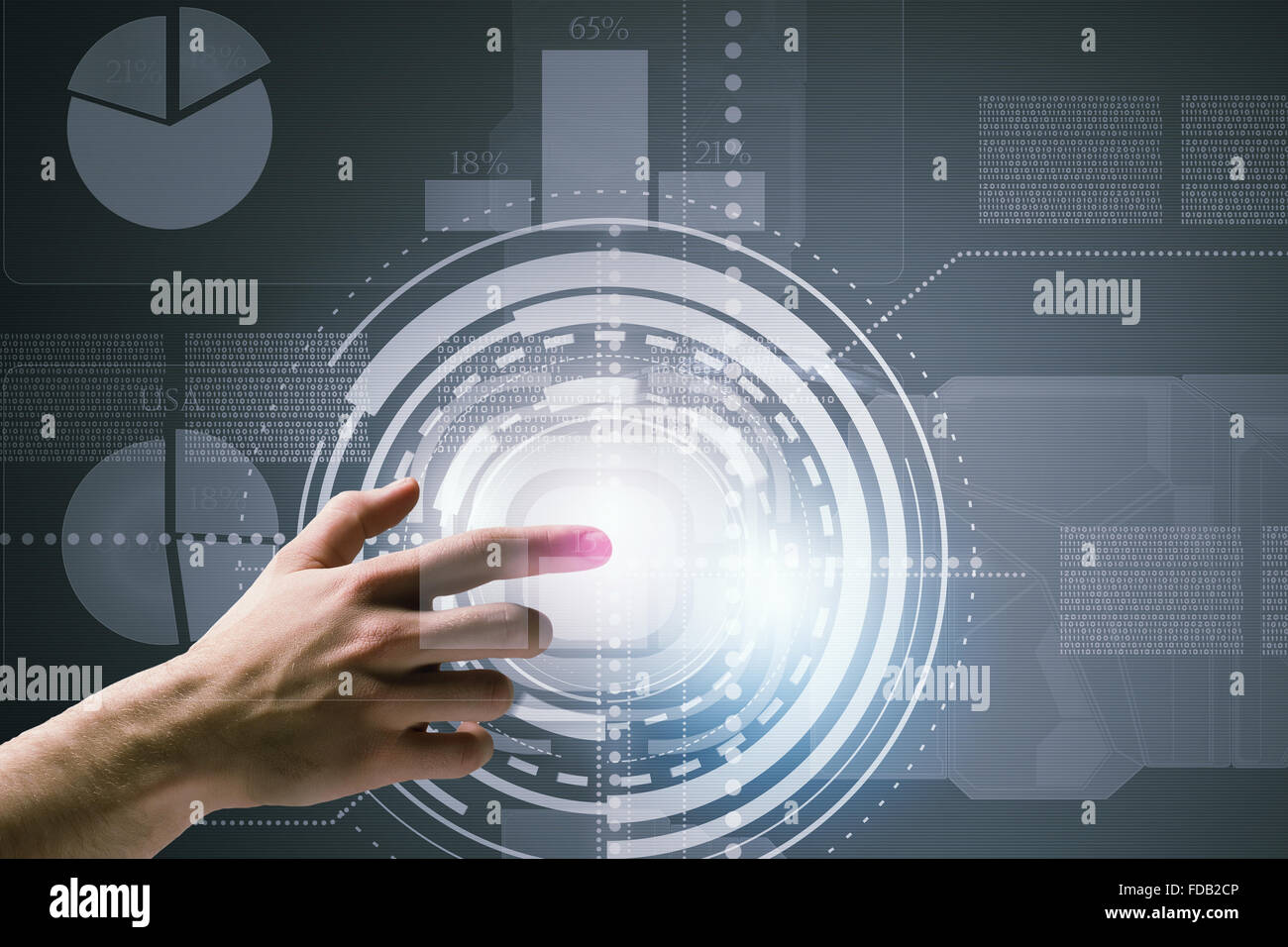 Businessman hand pushing icon on touch screen interface Stock Photo - Alamy