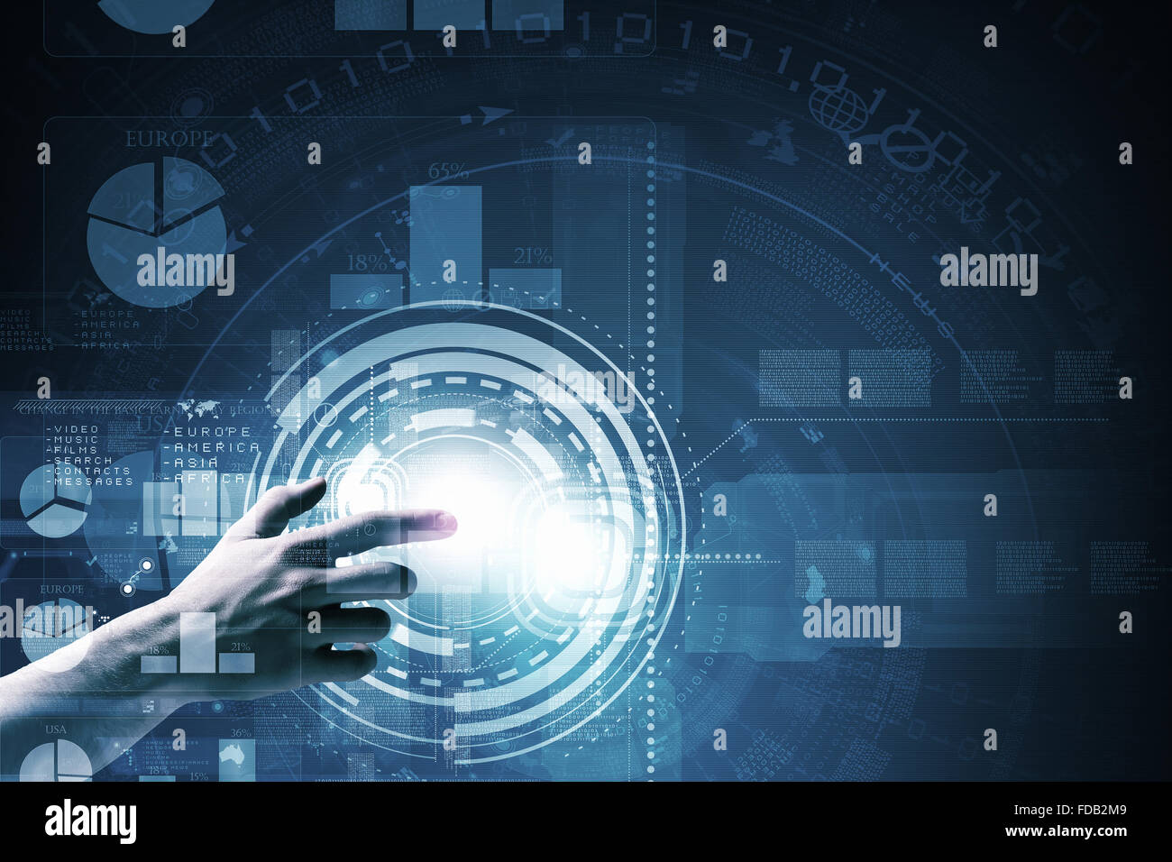 Businessman hand pushing icon on touch screen interface Stock Photo - Alamy