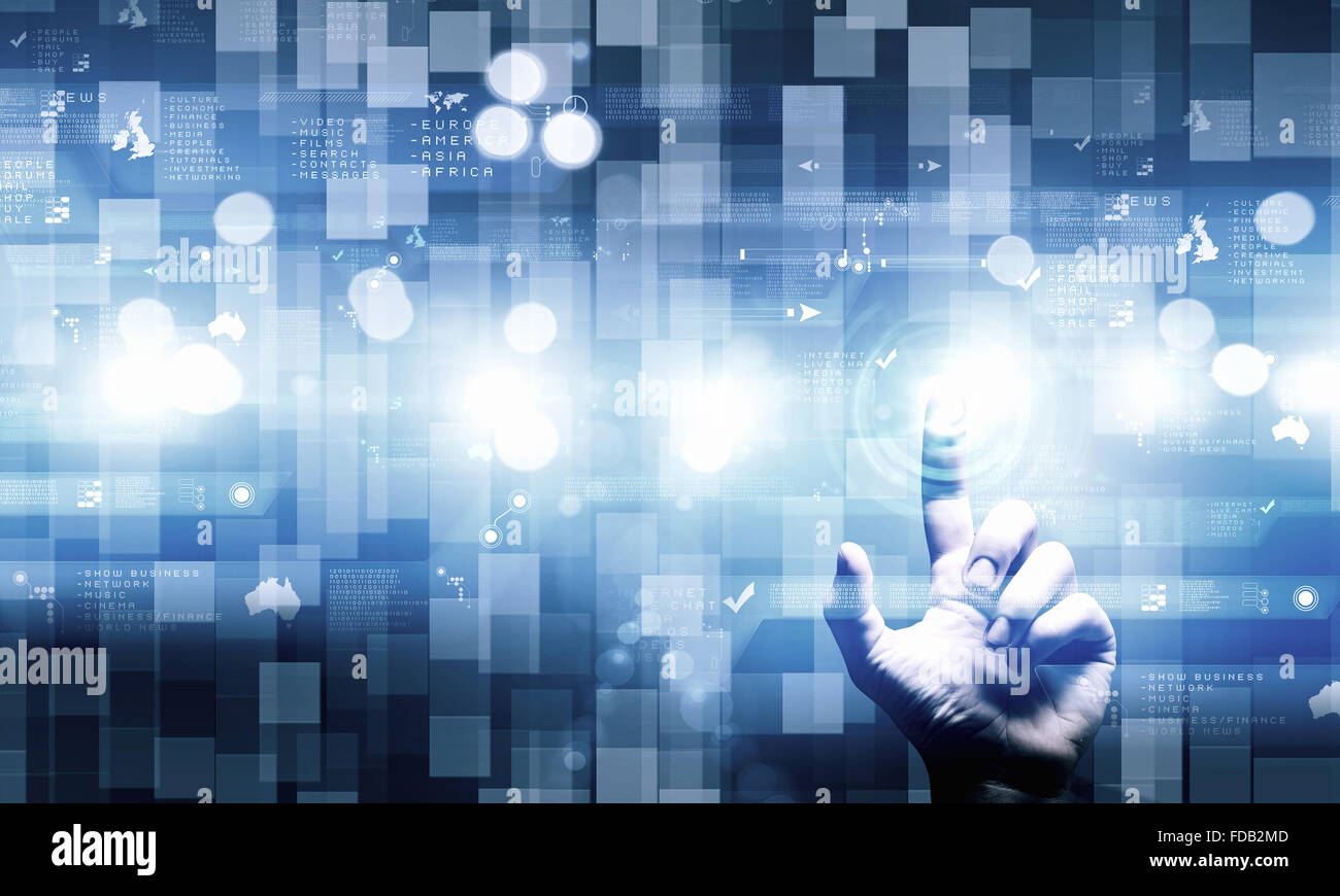 Businessman hand pushing icon on touch screen interface Stock Photo - Alamy