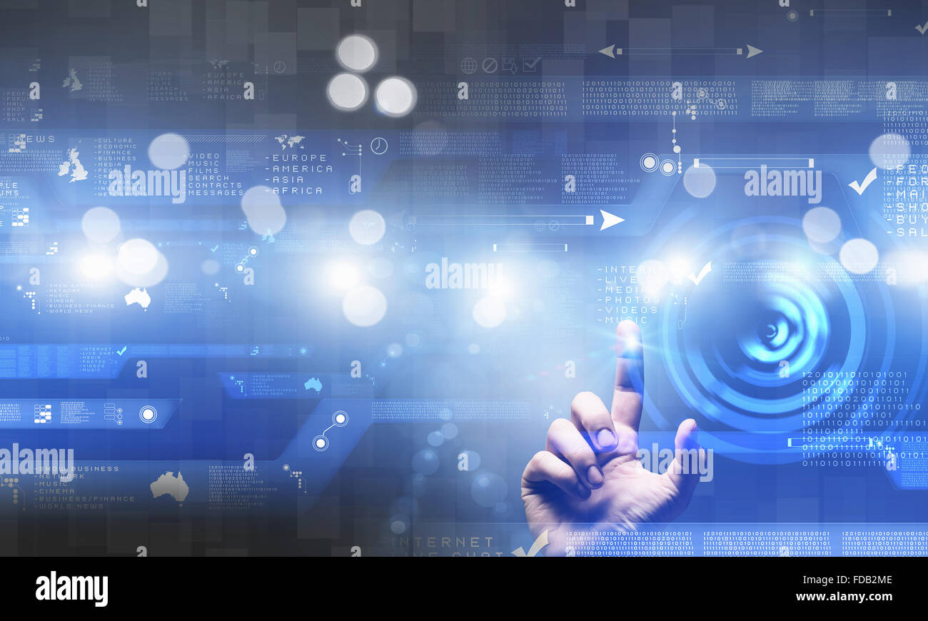 Businessman hand pushing icon on touch screen interface Stock Photo - Alamy