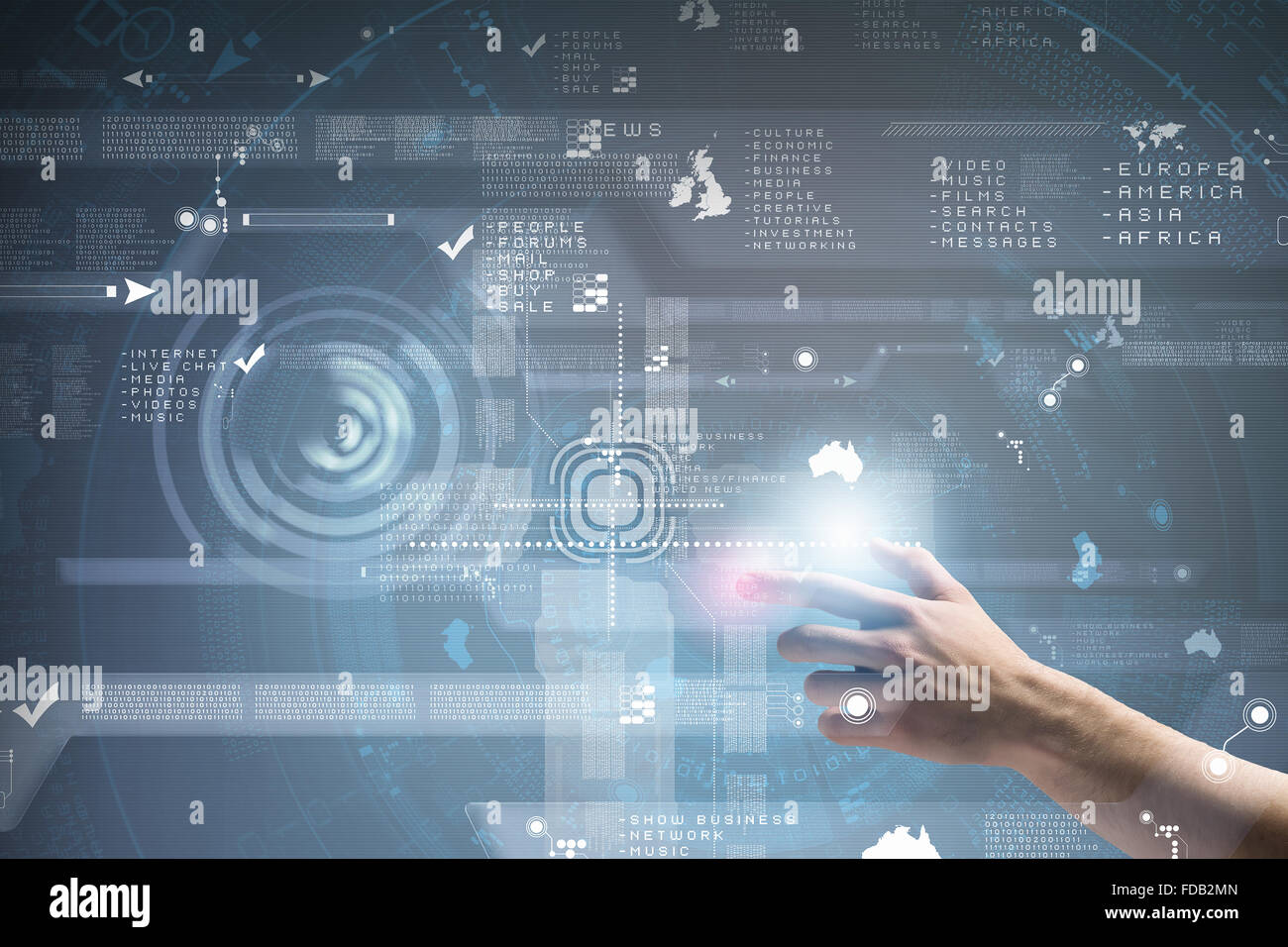 Businessman hand pushing icon on touch screen interface Stock Photo - Alamy